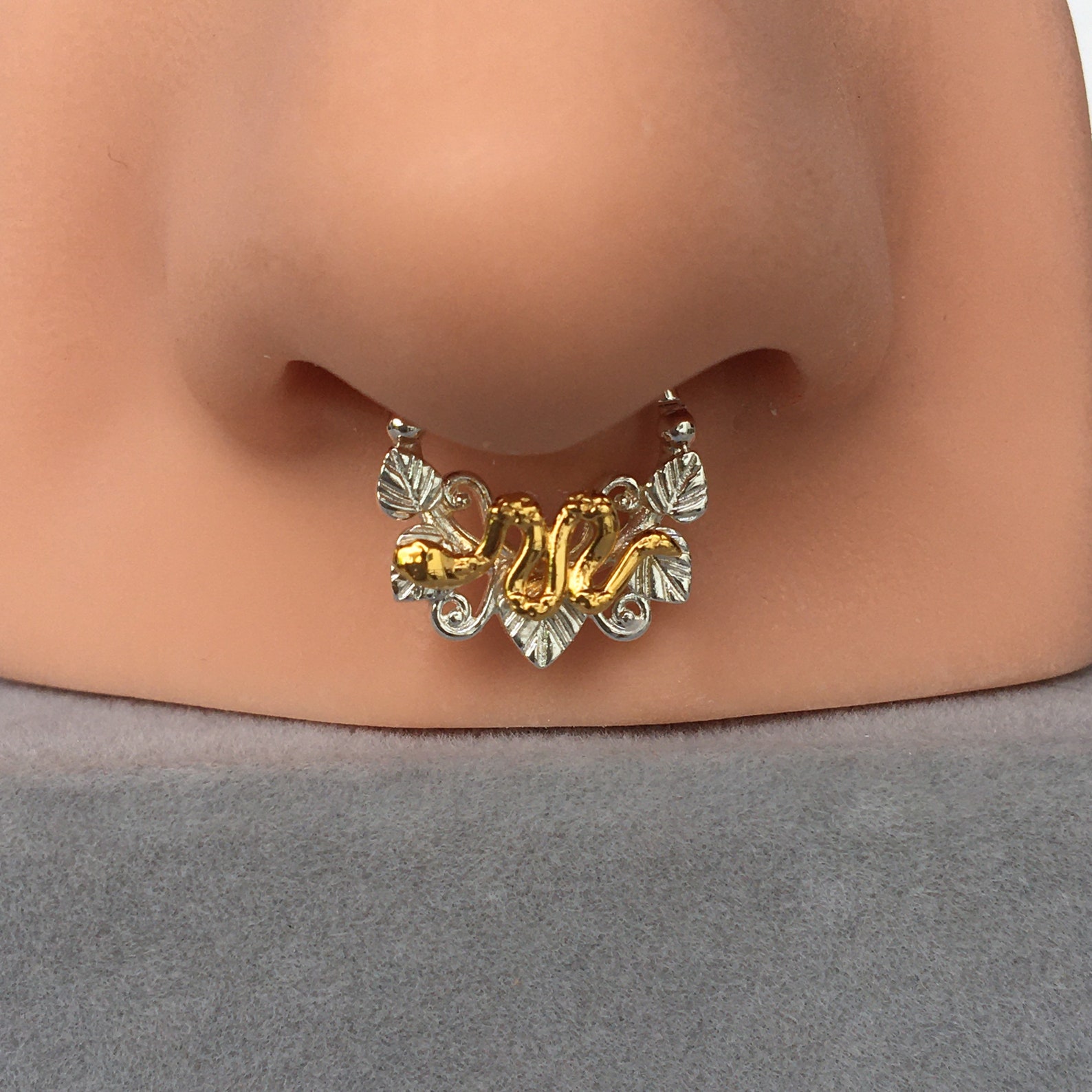 Tiny Snake on Leaves Daith Piercing Septum Ring Piercing - Etsy