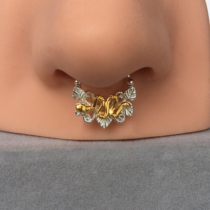 Tiny Snake on Leaves Daith Piercing Septum Ring Piercing - Etsy