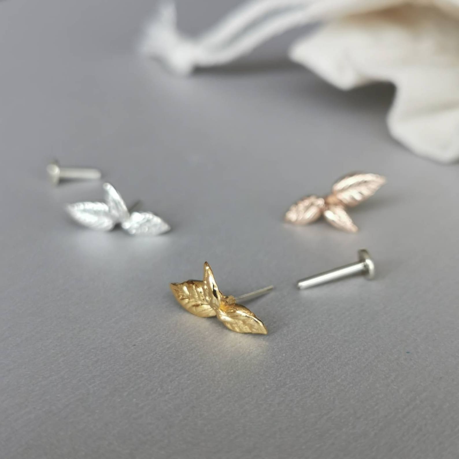 Silver Leaves Helix Earring 18g/16g Threadless Sterling | Etsy