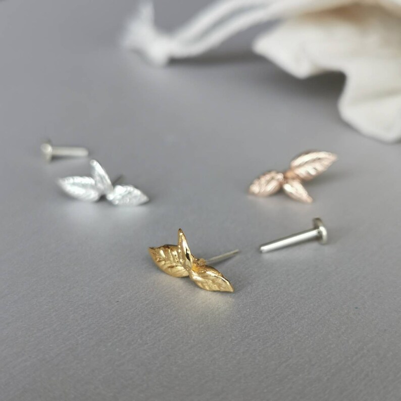 Silver Leaves Helix Earring 18g/16g Threadless Sterling - Etsy