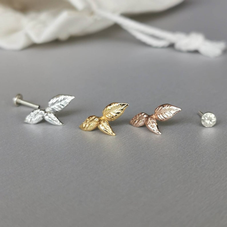 Silver Leaves Helix Earring 18g/16g Threadless Sterling - Etsy