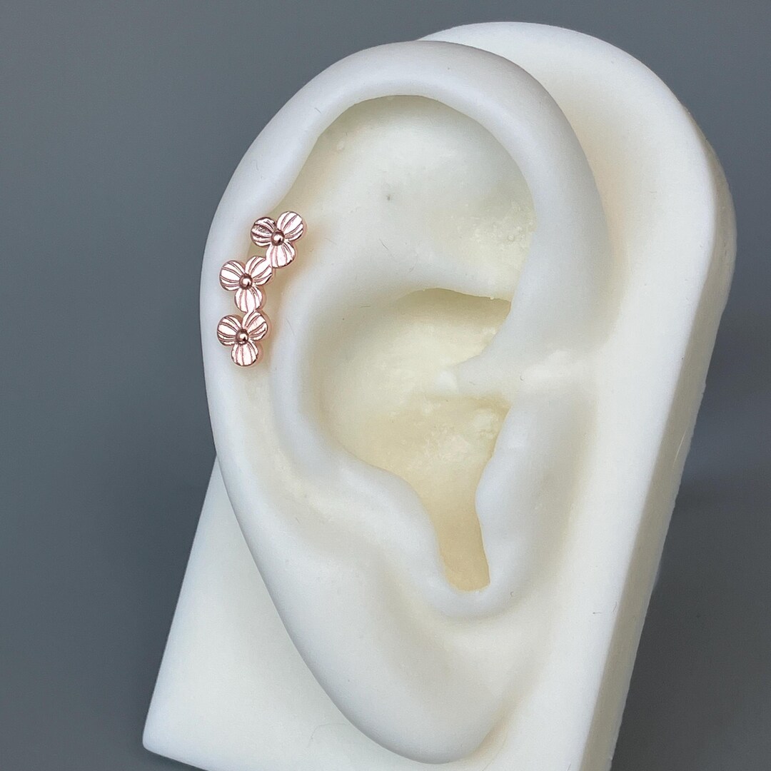 16G Minimalist Flowers Helix Stud Clover Leaves Cartilage Earring ...
