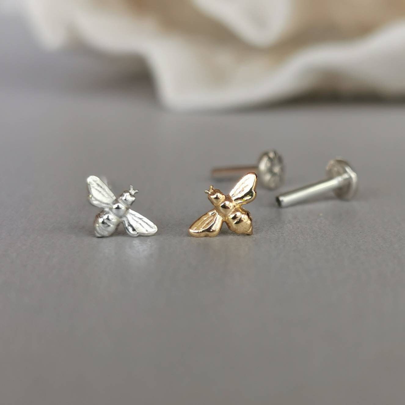 Silver/Gold Mini Bee Helix Tragus Earring 18g/16g Threadless | Etsy