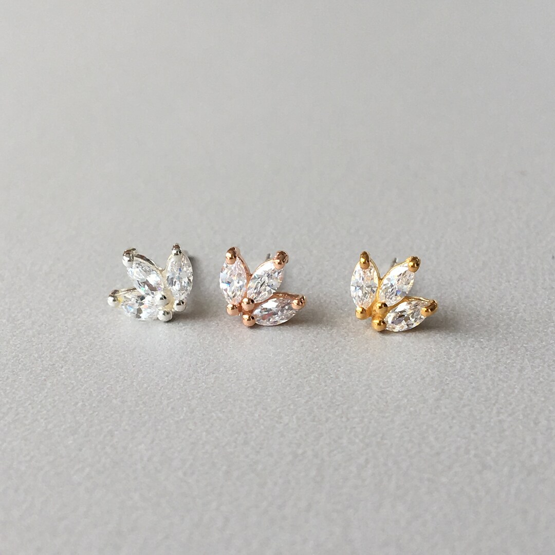 Lotus CZ Diamond Helix Earring Fan Shaped Triple Marquise Helix Earring ...