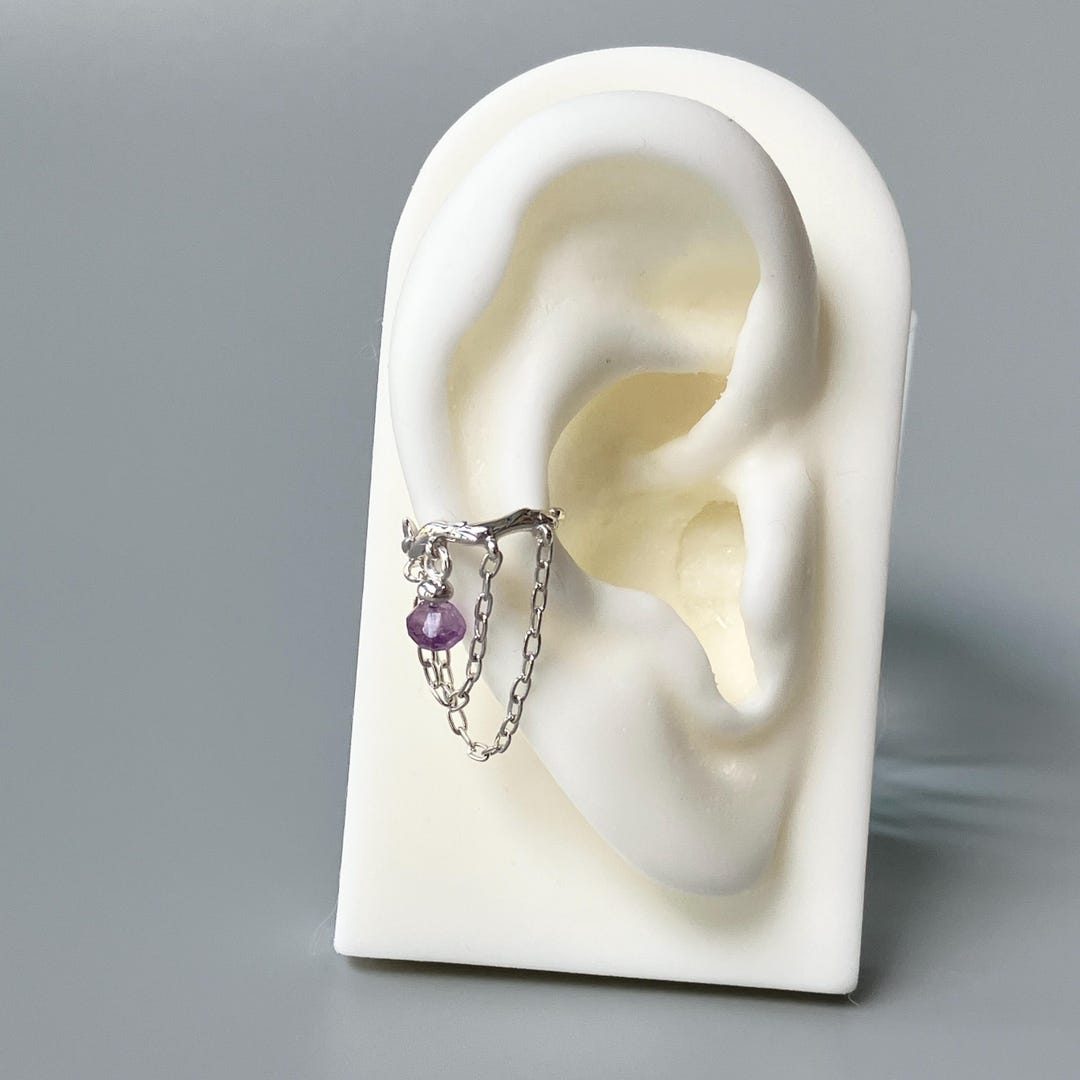 16G Double Chain Conch Hoop Earring 10mm Dangled Drop Amethyst Conch ...