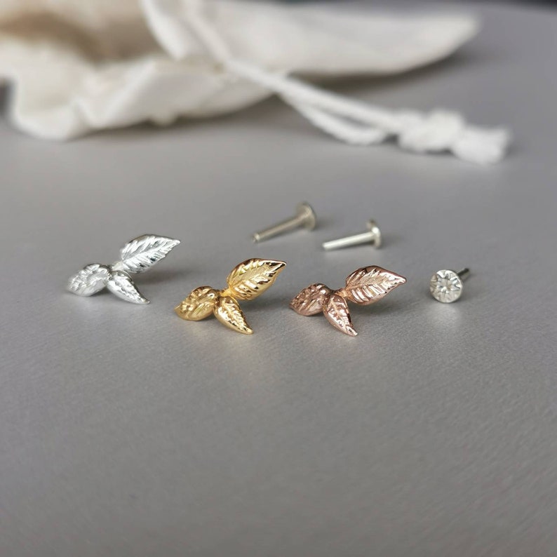 Silver Leaves Helix Earring 18g/16g Threadless Sterling - Etsy