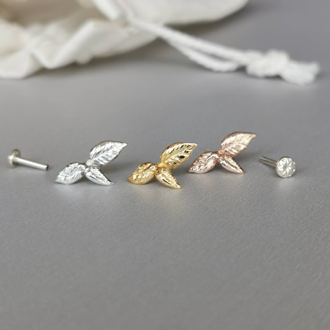 Silver Leaves Helix Earring 18g/16g Threadless Sterling - Etsy