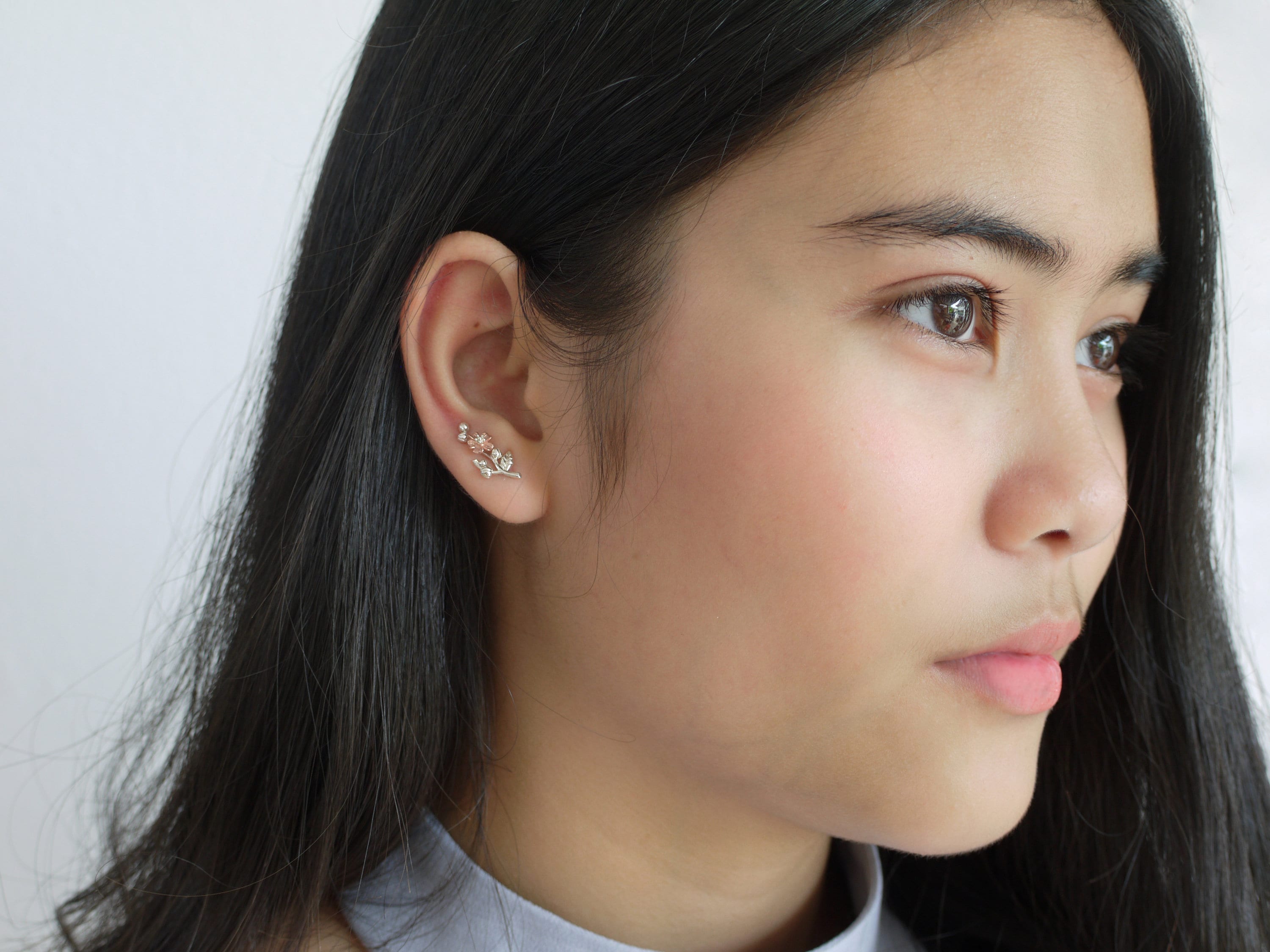 Silver Cherry Blossom Twig Ear Climber Earrings Flower Ear | Etsy