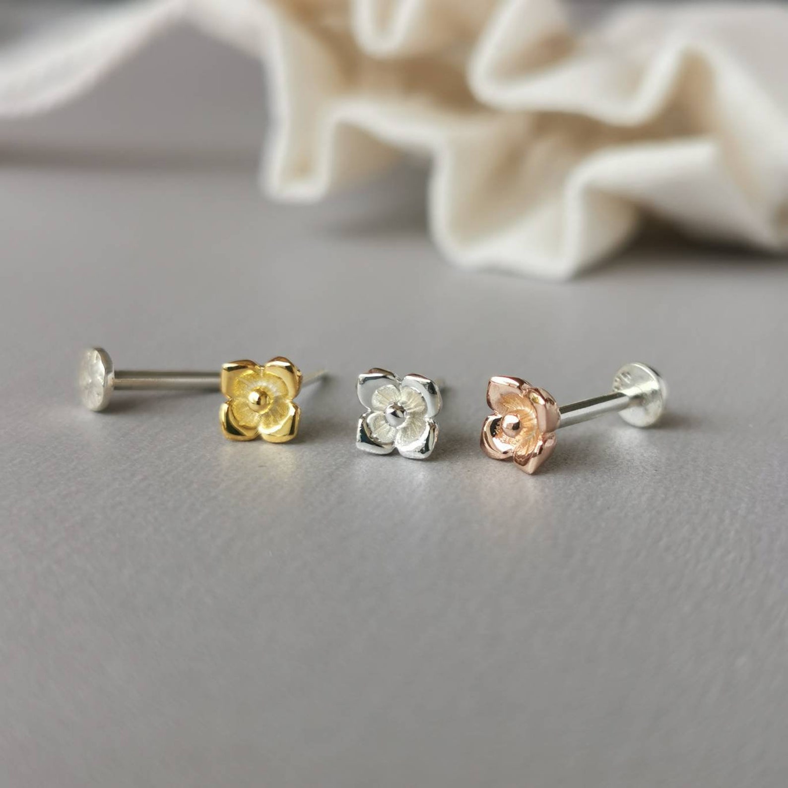 Oriental Flower Helix Earring 18g/16g Threadless Sterling | Etsy