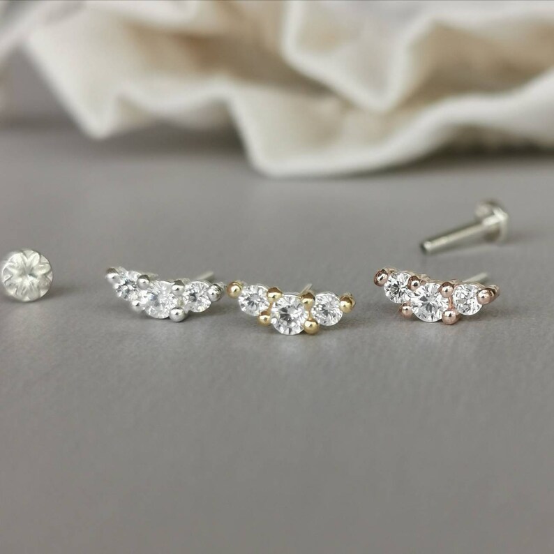 Mini CZ Crescent Helix Earring 18g/16g Threadless Sterling - Etsy