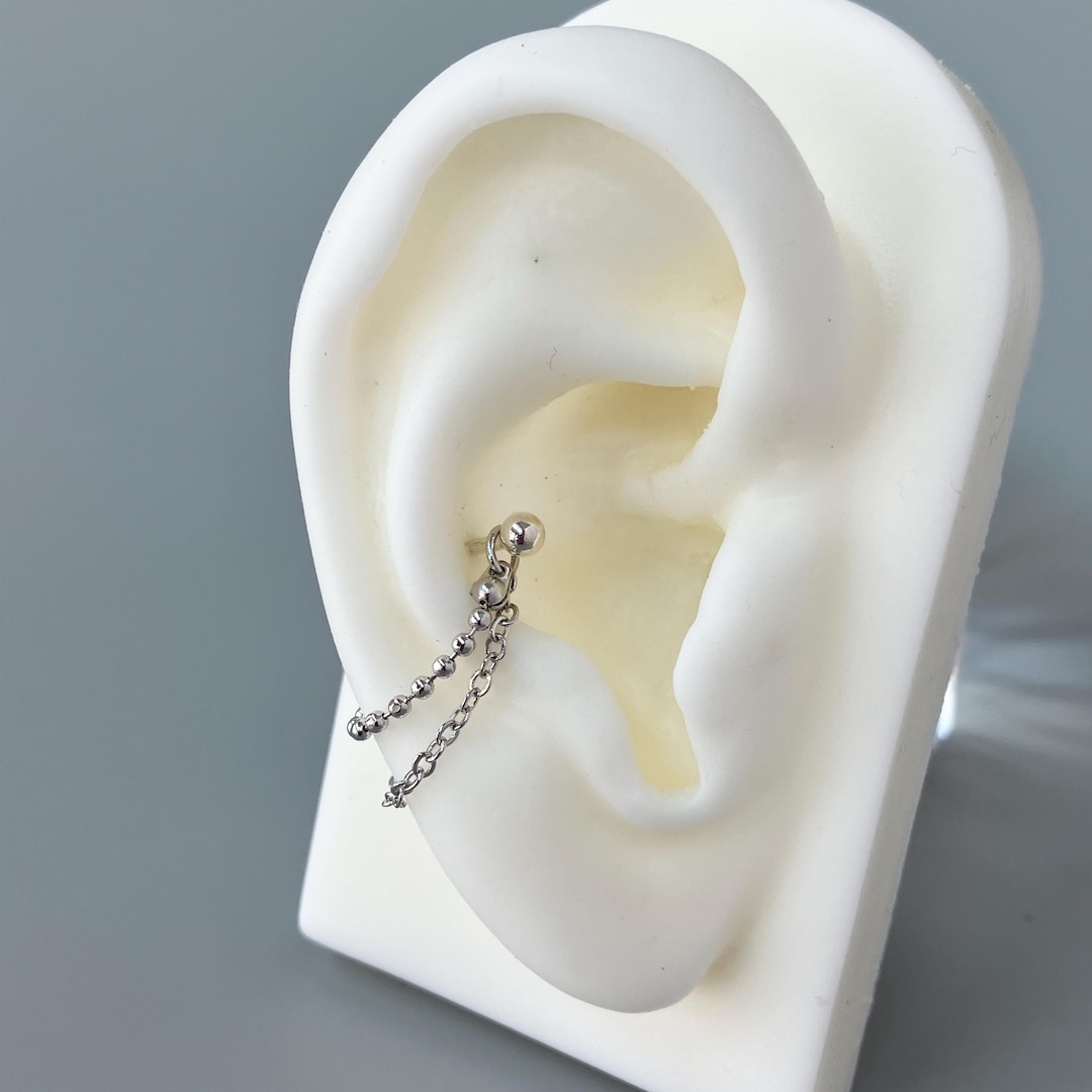16G Double Chain Attachment Conch Stud Ball Chained Piercing Linking ...