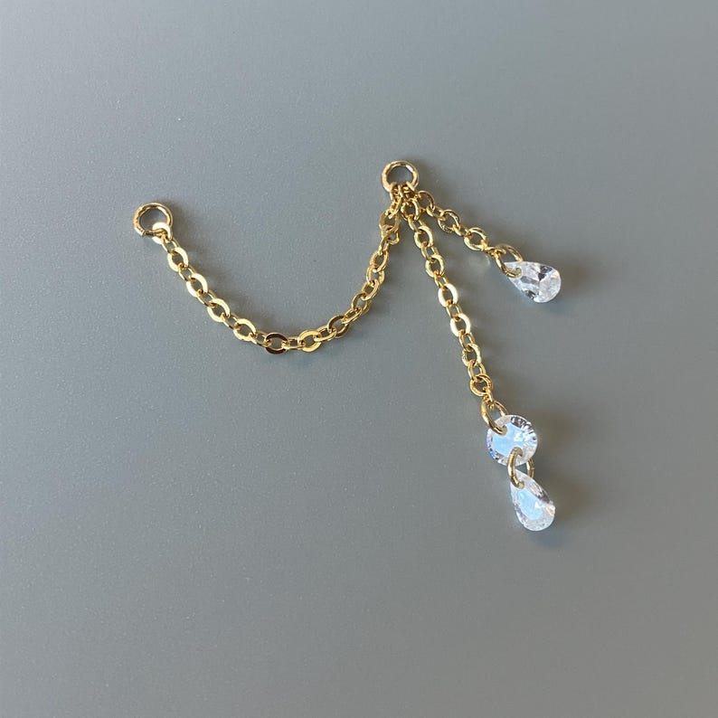 Dangle Gold Chain With CZ Teardrop Charms Helix Cartilage Conch Earring ...