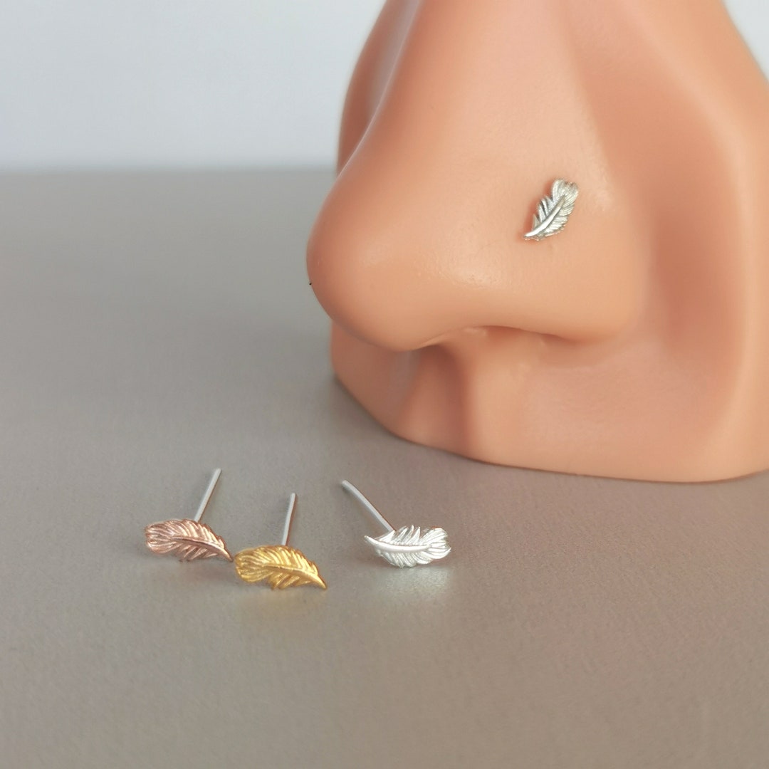 Tiny Feather Nose Stud Nose Screw 20g 925 Sterling Silver Corkscrew ...