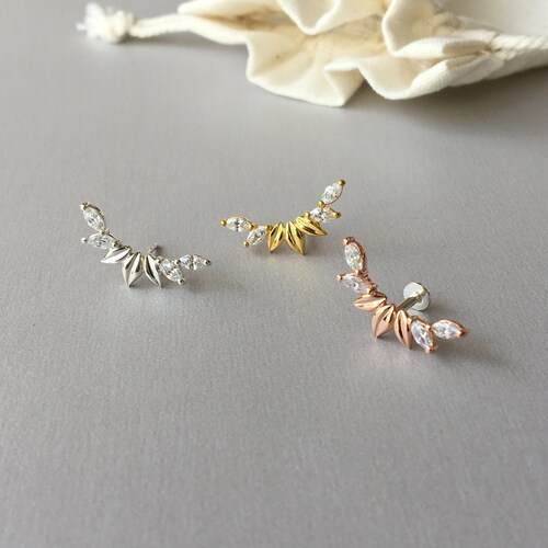 Silver Leaves Helix Earring 18g/16g Threadless Sterling - Etsy