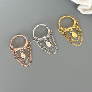 16G Dangling Double Drop Chains Conch Hoop Earring 10mm Boho Twist ...