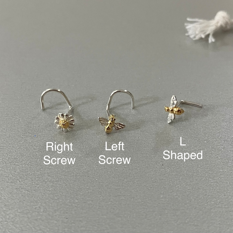 20G Dainty Daisy Nose Stud Minimalist Nose Screw Small Flower Corkscrew ...