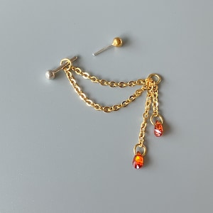16G Double Chain Attachment Conch Stud Gold Chained Piercing Linking ...
