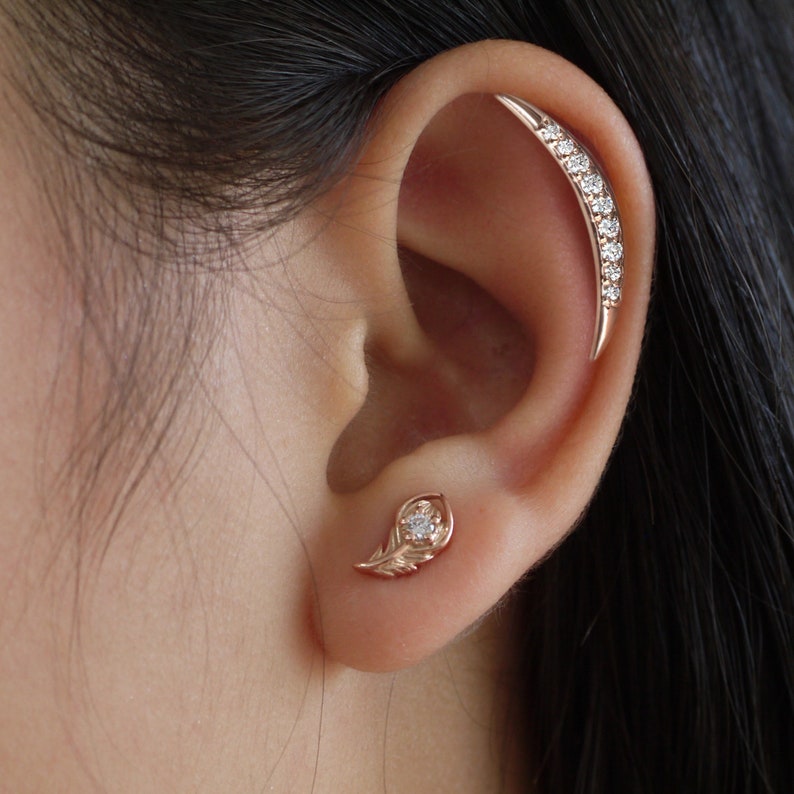 Long Crescent Cartilage Earring CZ Helix Earring Long Curved - Etsy