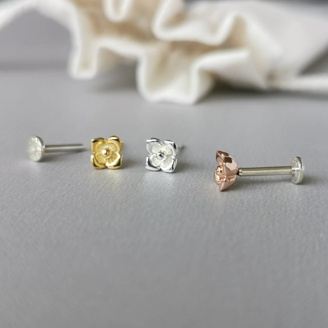 Oriental Flower Helix Earring 18g/16g Threadless Sterling | Etsy