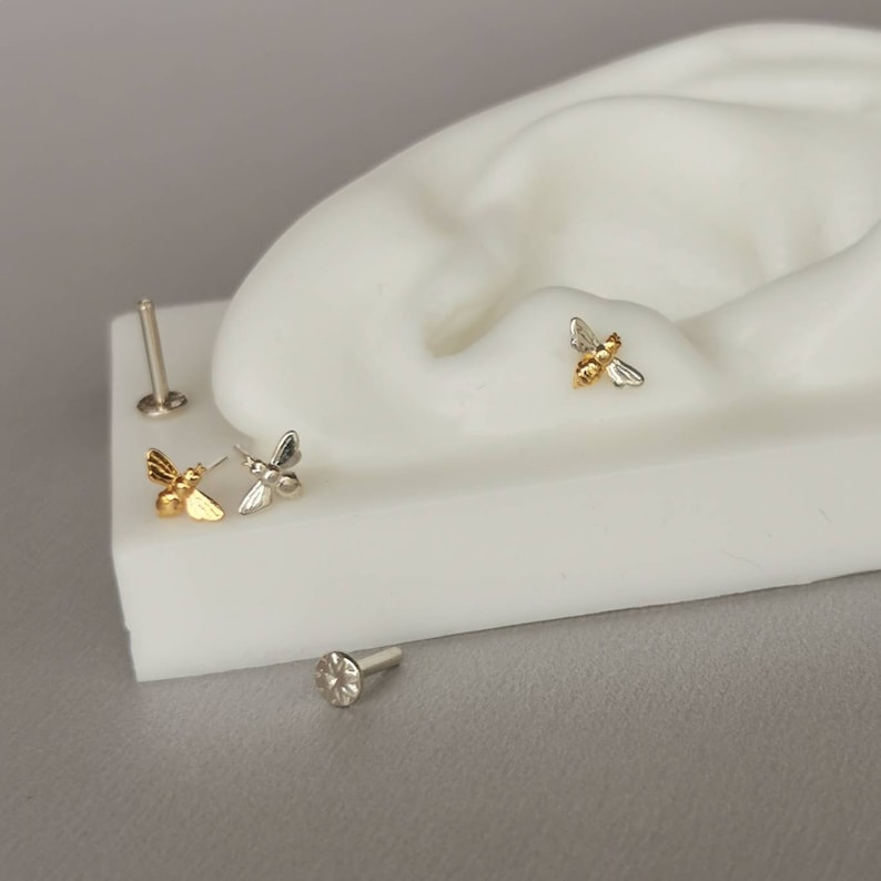 Silver/gold Mini Bee Helix Tragus Earring 18g/16g Threadless - Etsy