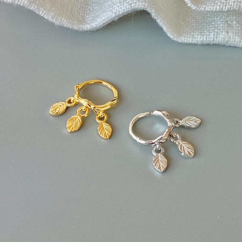 18G Dainty Dangle Leaves Helix Hoop Earring Minimalist Cartilage ...