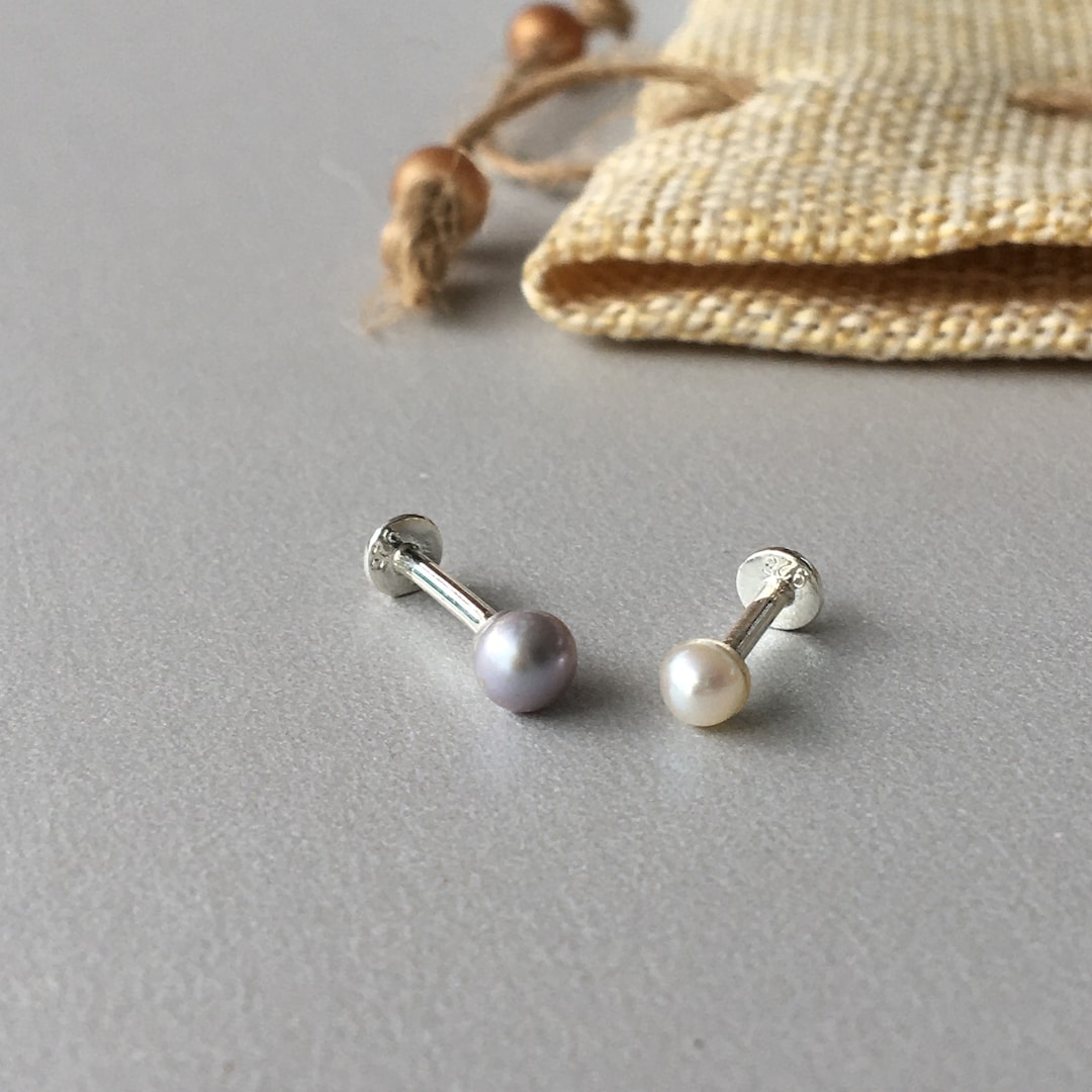 16G Minimalist Pearl Tragus Stud Bride Helix Earring Cartilage Piercing ...