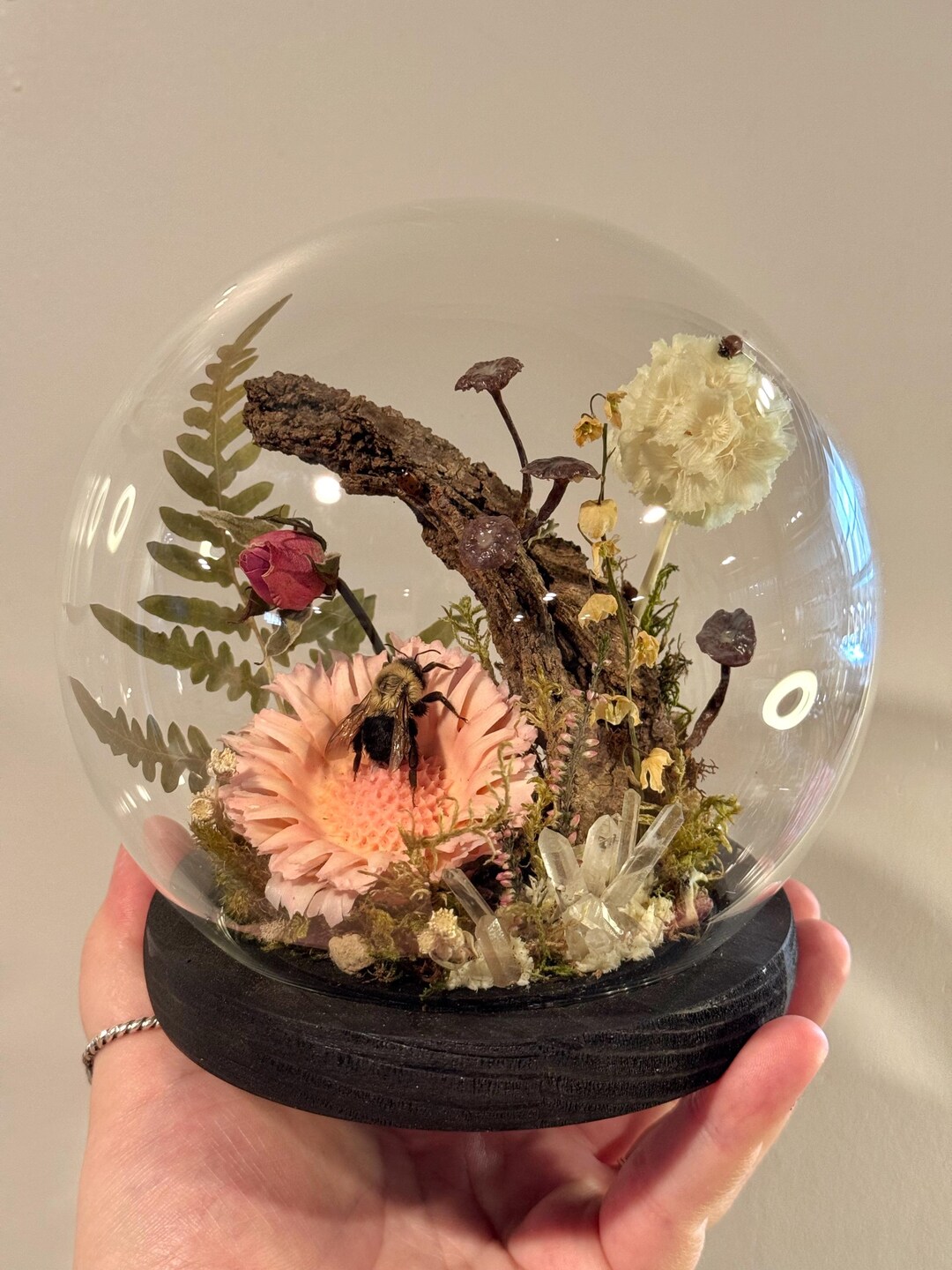 Fae Collection "night Garden" Cloche Terrarium | Glow-in-the-dark Fairy Garden With Bumblebee ...