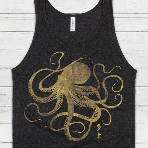Octopus Japanese Calligraphy Tank Top Gyotaku Traditional - Etsy