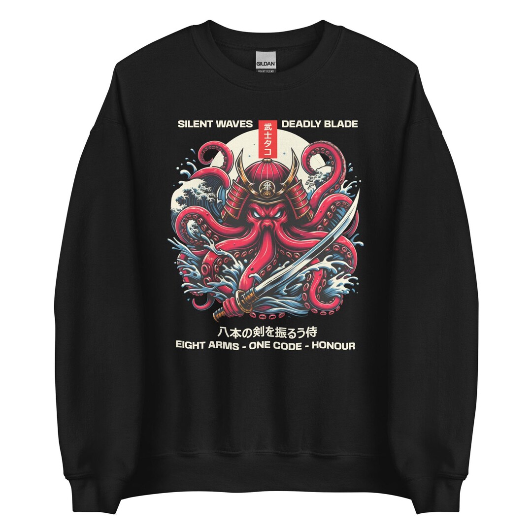 Japanese Octopus Samurai Sweatshirt Mens Womens Unisex Caligraphy Kanji ...