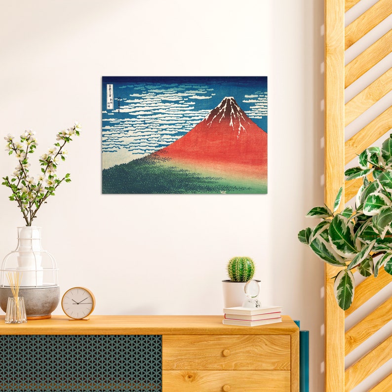 Japanese Ukiyo-e Art Print Poster Woodblock Wall Art Red Fuji | Etsy