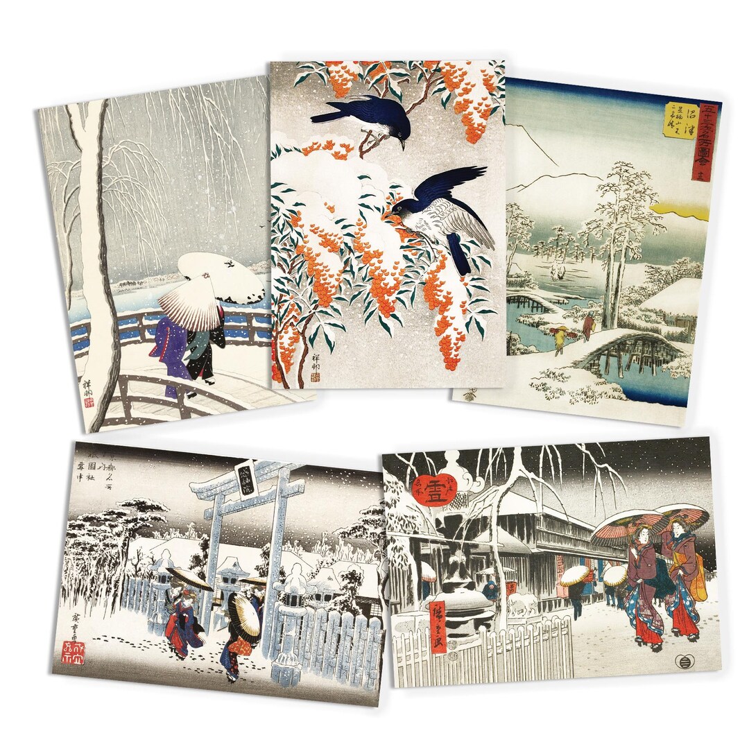 Japanese Ukiyo-e Art Greeting Cards Christmas Card Set Xmas New Year ...