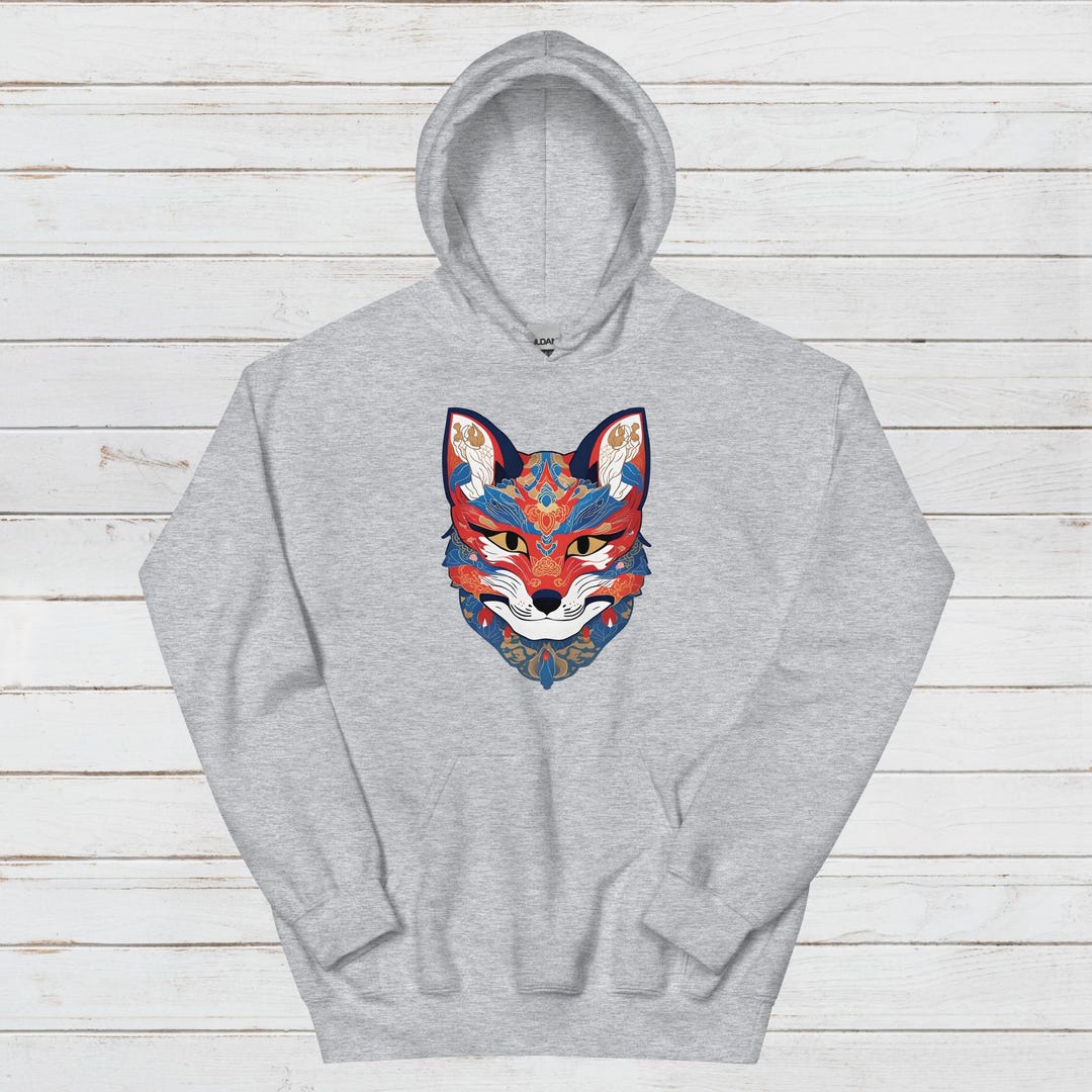 Kitsune Japanese Fox Mask Mens Womens Unisex Hoodie Kitsunemen ...