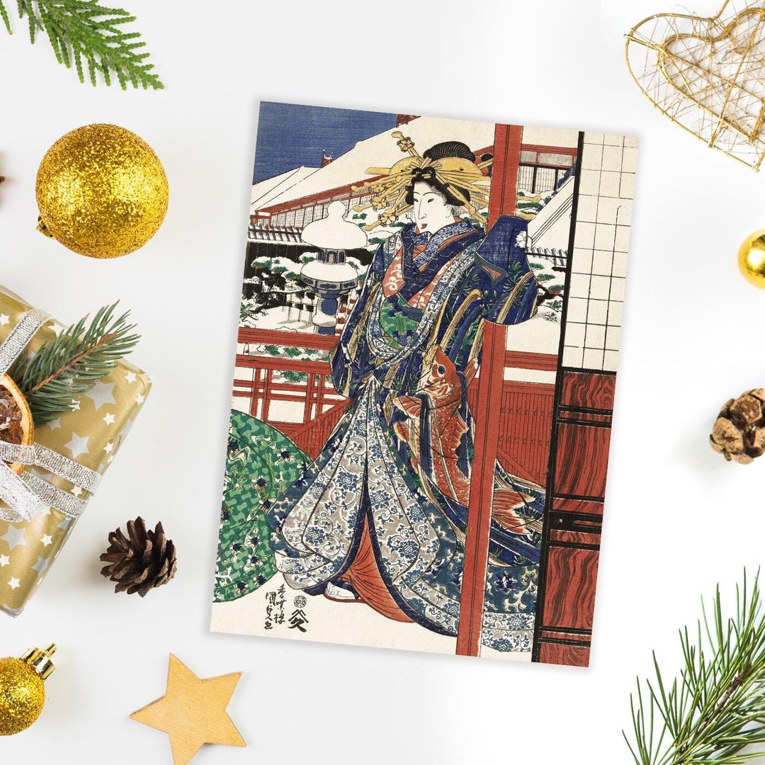 Japanese Ukiyo-e Art Greeting Card Christmas Xmas New Year Winter ...