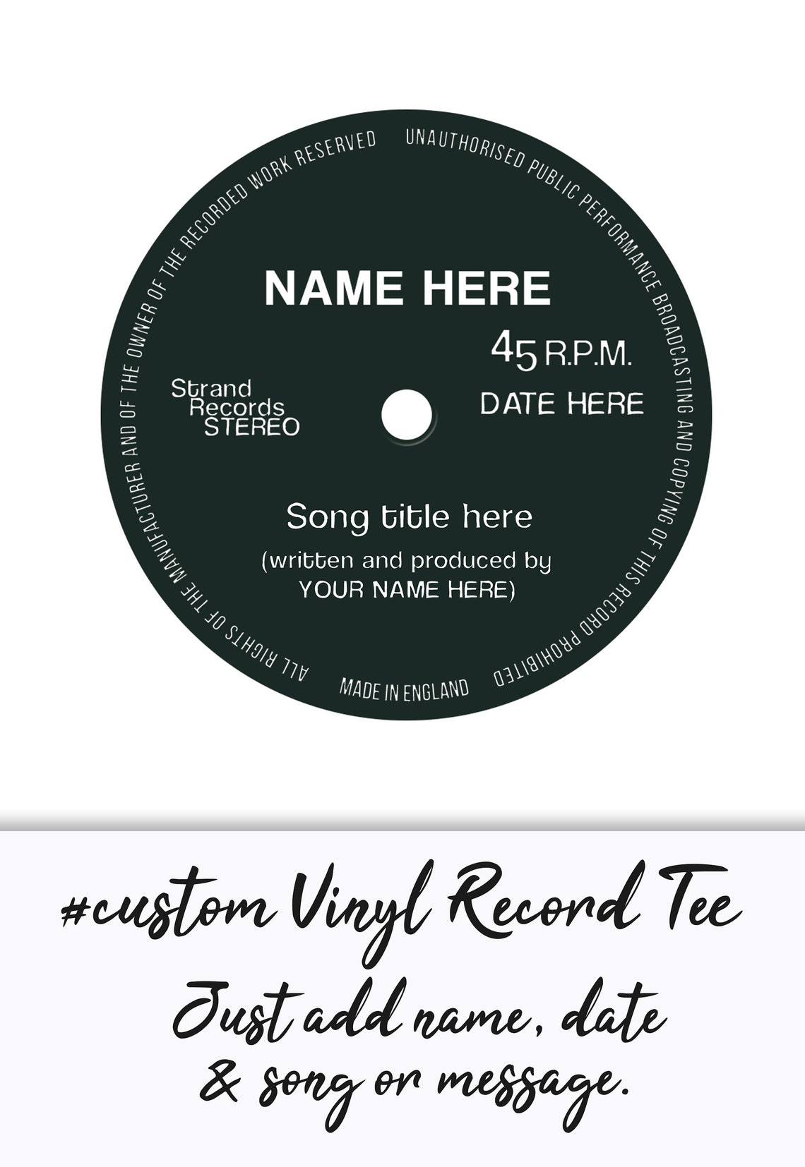 Custom Name Vinyl LP Record Label T Shirt DJ Turntable - Etsy