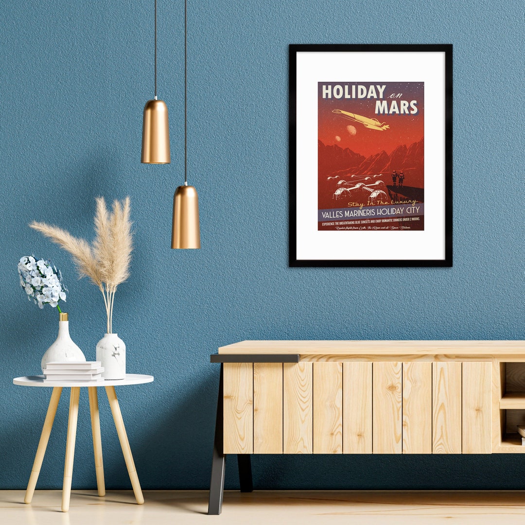 Planet Mars Art Framed Mounted Wall Decor Print Vintage Retro Space ...