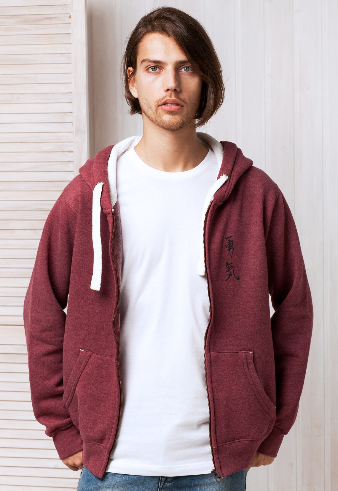 Japanese Zip Hoodie Yuki/Courage Japan Calligraphy Positive | Etsy