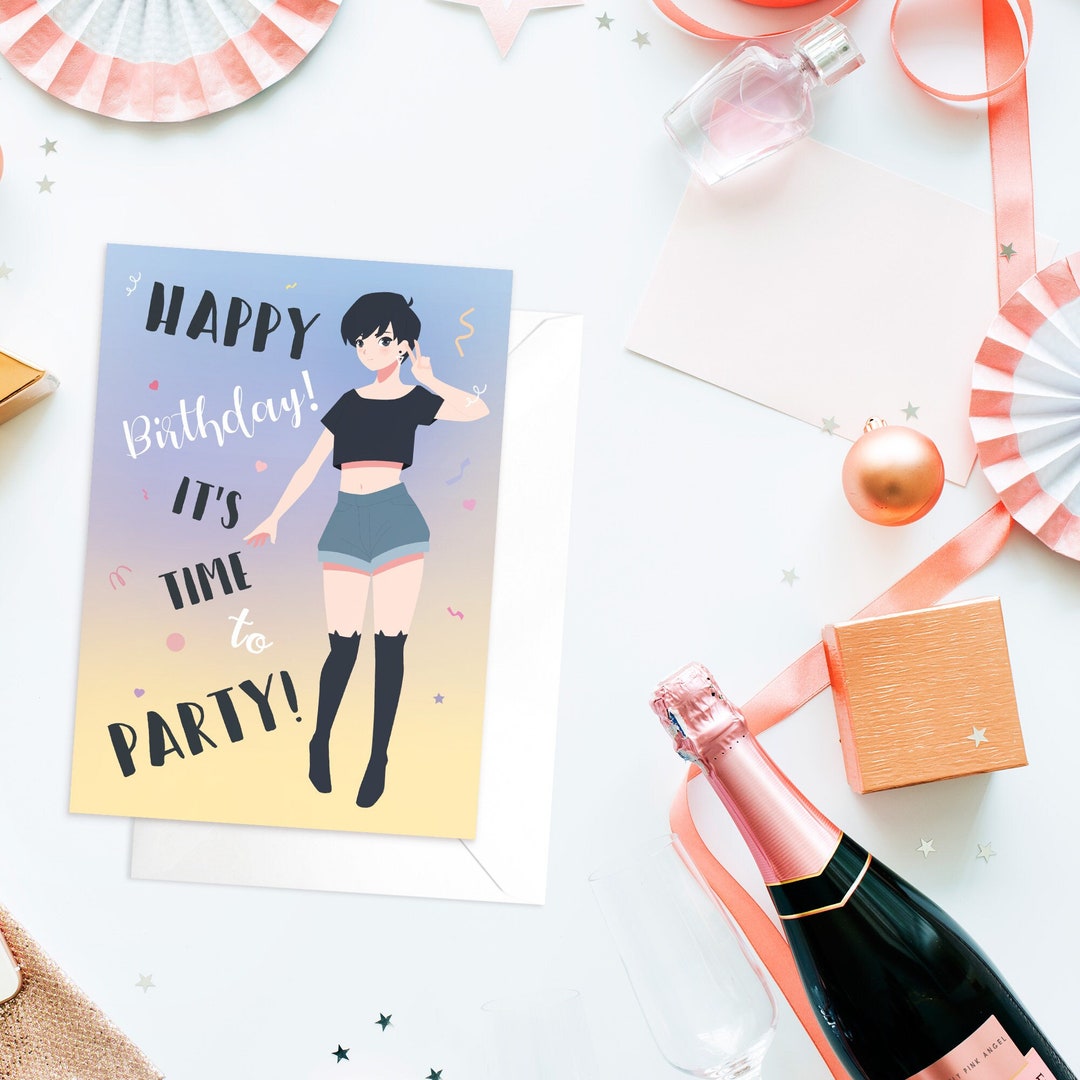 Happy Birthday Greeting Card Print Kawaii Cute Japanese Aesthetic Art ...