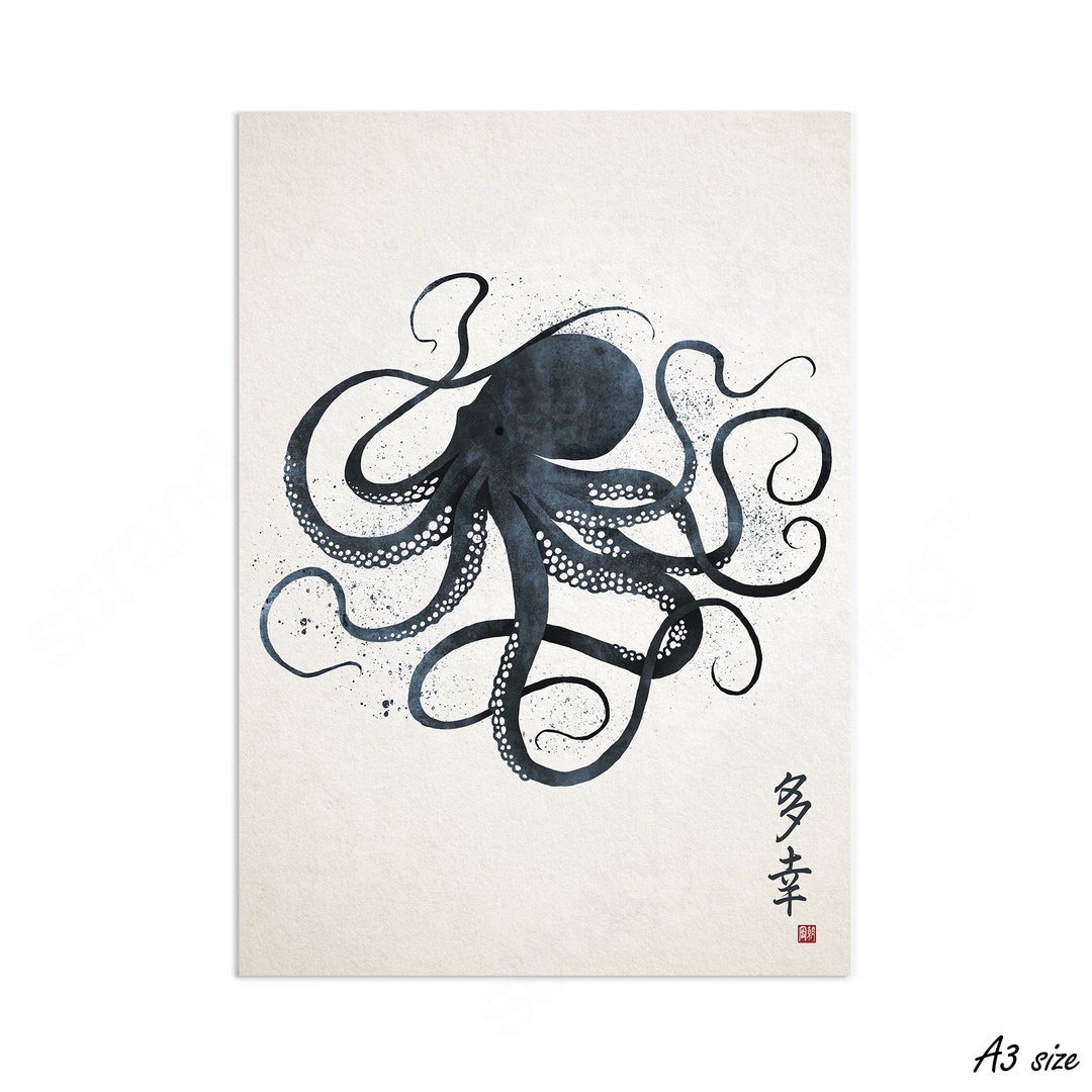 Japanese Octopus Art Print Poster Woodblock Ukiyo-e Style Wall Samurai ...
