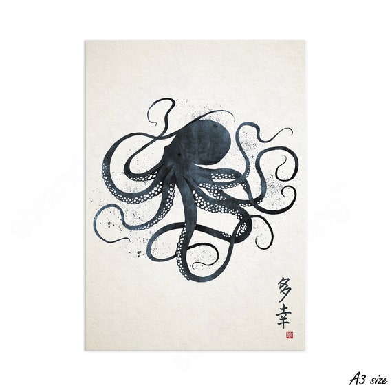Japanese Octopus Art Print Poster Woodblock Ukiyo-e Style Wall - Etsy