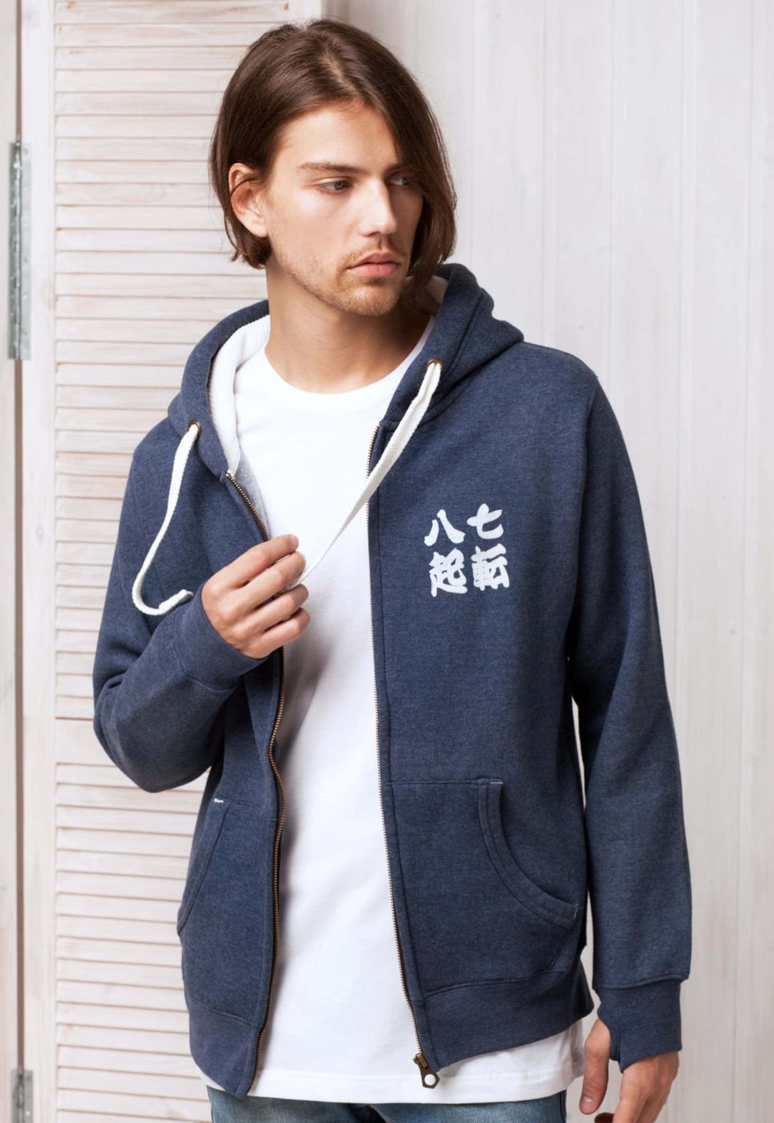 Japanese Zip Hoodie Shichiten Hakki/ Nanakorobi Yaoki - Calligraphy ...