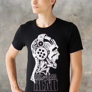 Drum and Bass Head T Shirt - Robot DJ Synthesizer & Bass Neurofunk ...