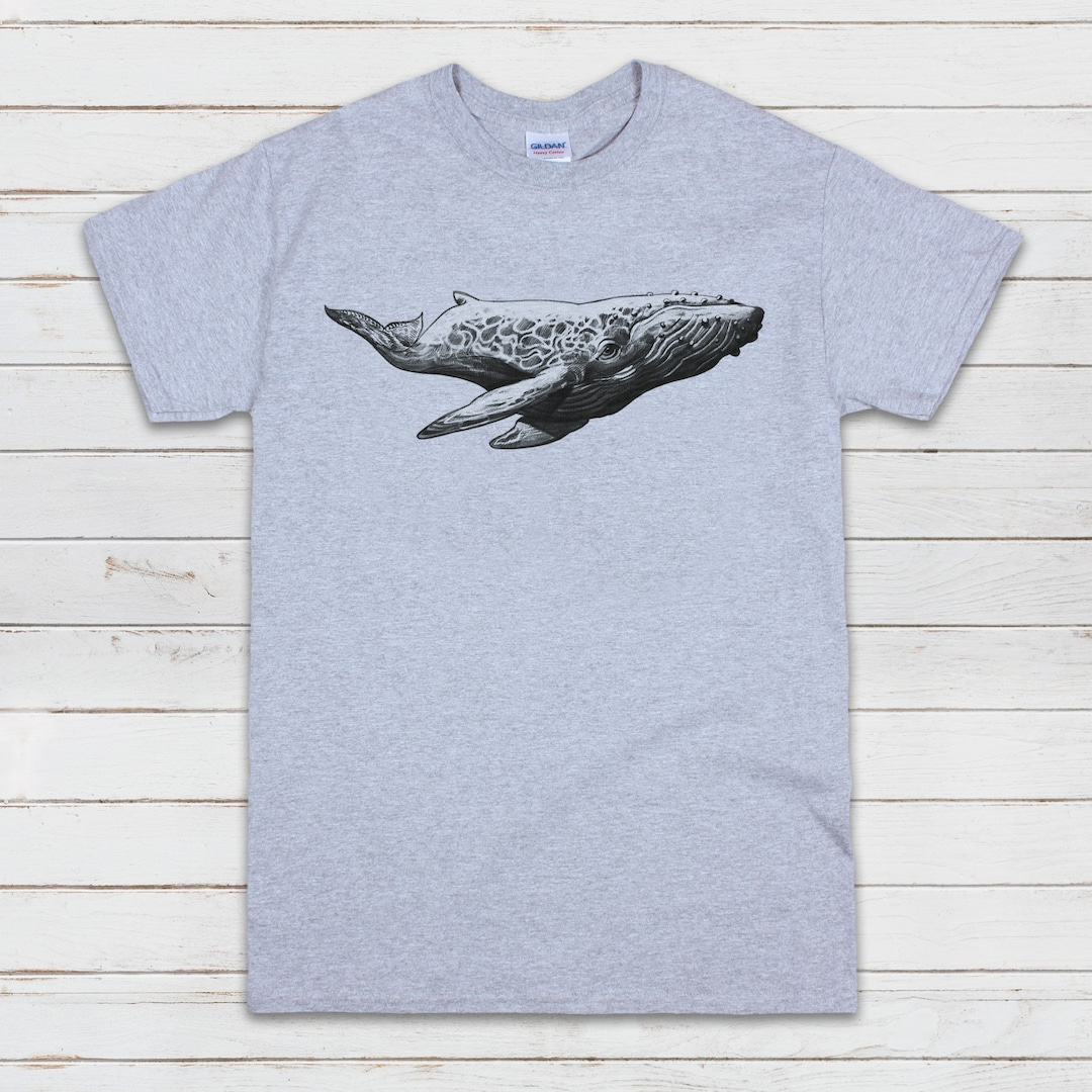 Humpback Whale T Shirt Traditional Art Pencil Drawing Design Print Blue ...