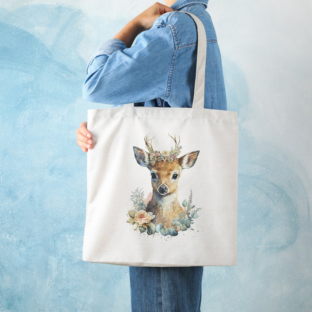 Deer Canvas Tote Bag Fawn Doe Wild Animal Nature Art Vegan Yoga Pretty ...
