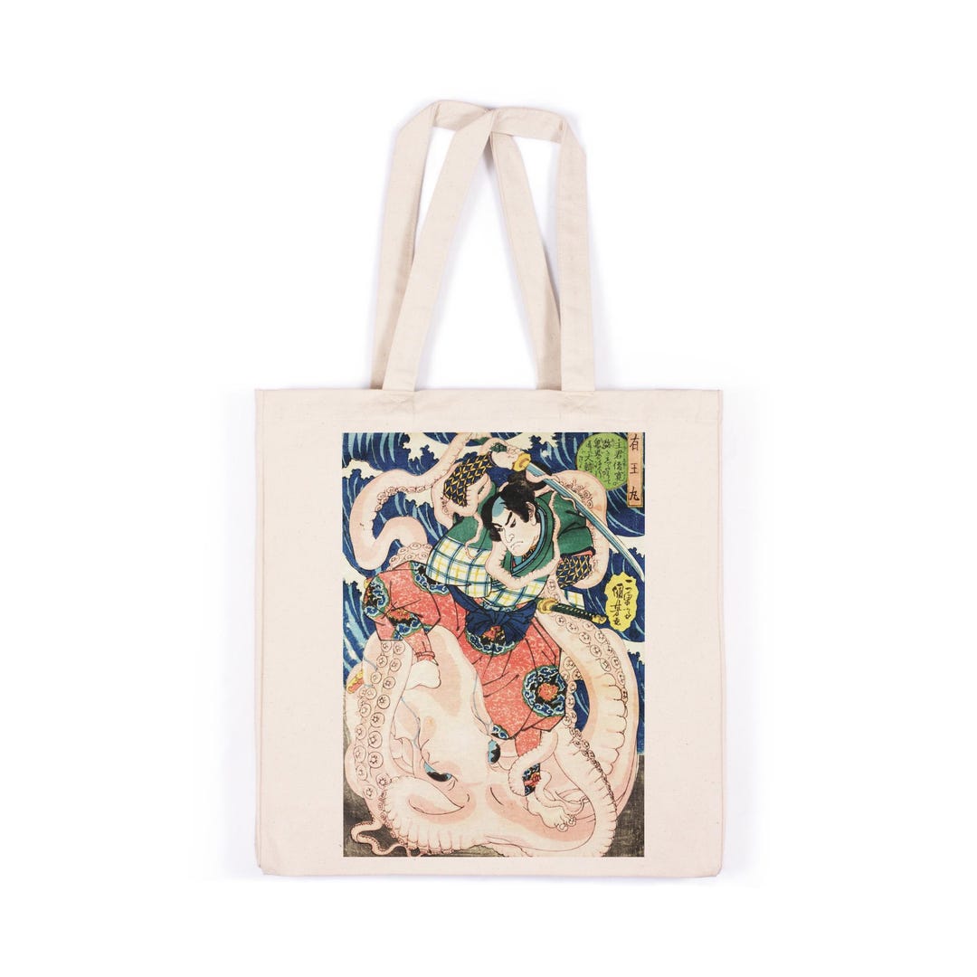 Japanese Samurai Octopus Canvas Tote Bag Ukiyo-e Traditional Art ...