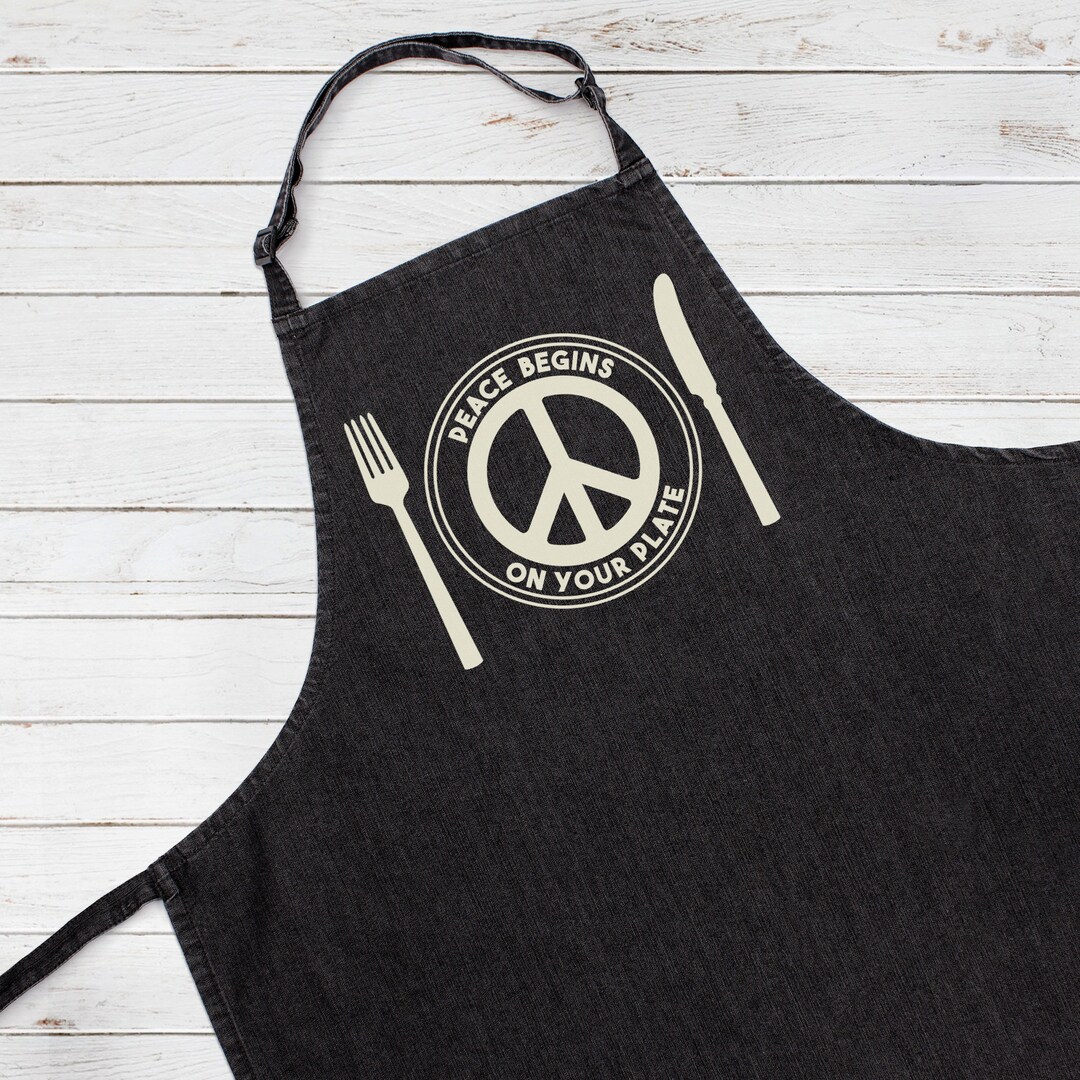 Vegan Denim Apron: Peace Begins on Your Plate, Herbivore Gift - Etsy