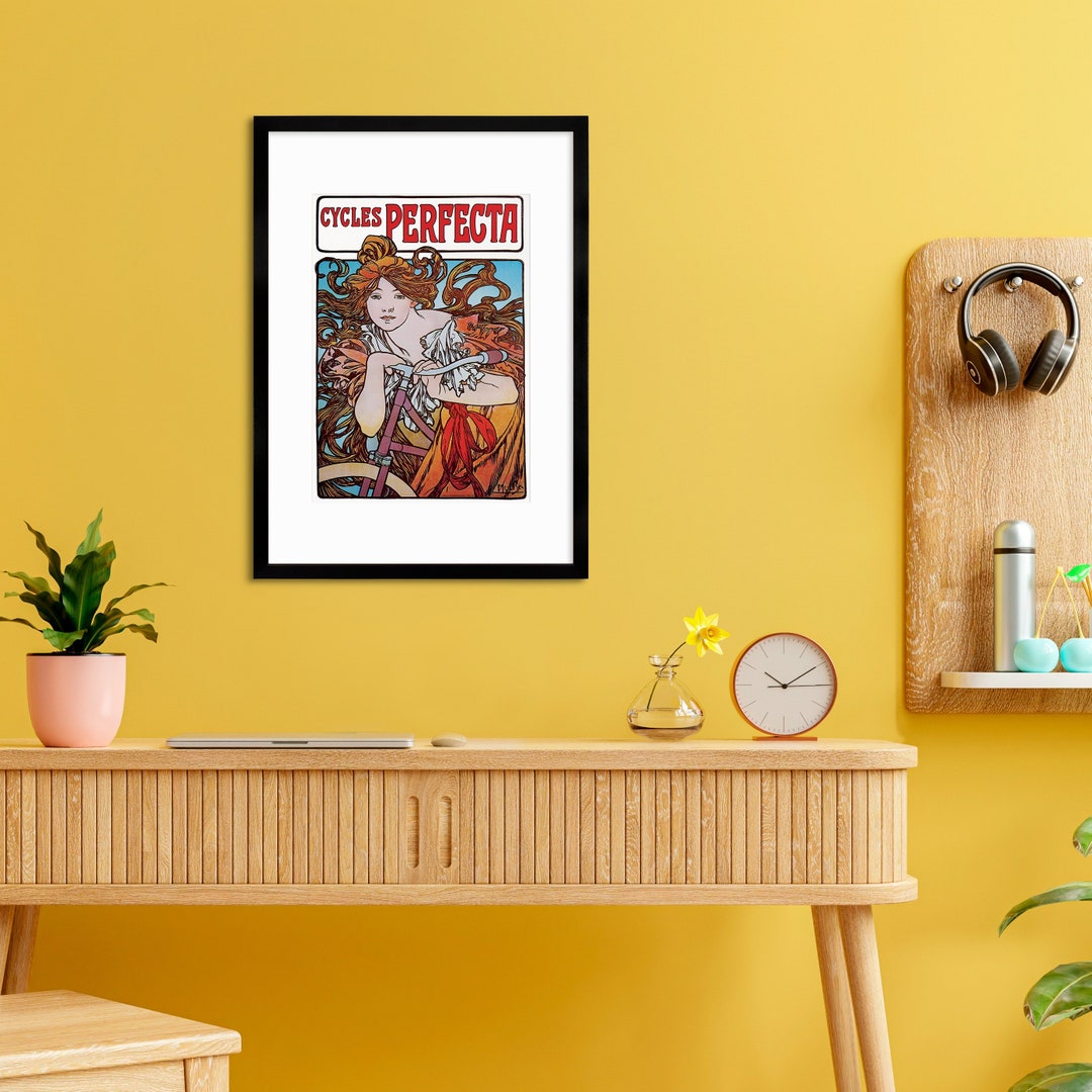 Framed Mounted Alphonse Mucha Cycles Perfecta Vintage Art Print Poster ...
