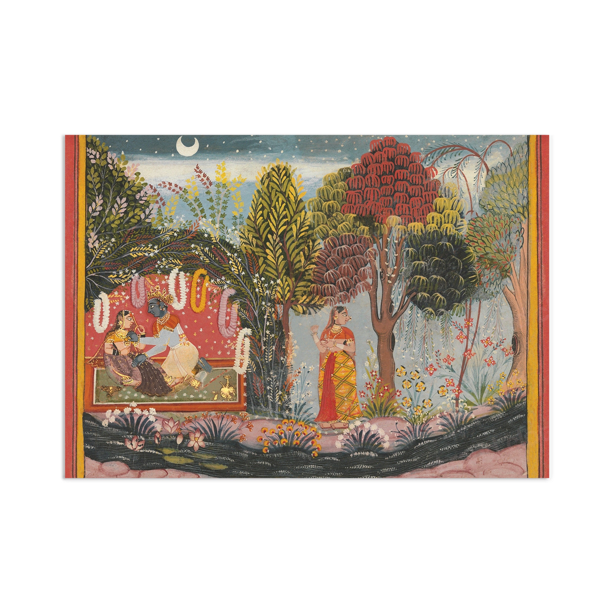 Indian Art Vintage Print Poster Antique Radha and Krishna in a Bower ...