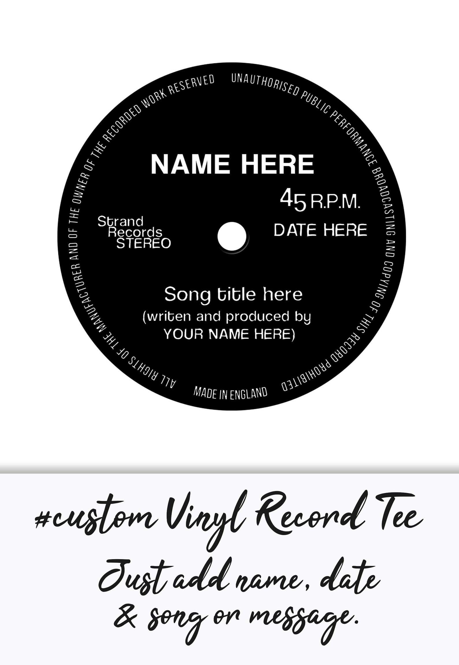 Custom Name Vinyl LP Record Label T Shirt DJ Turntable | Etsy