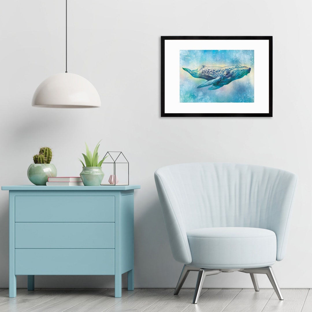 Humpback Whale Art Print, Framed Watercolour Pencil Drawing - Etsy