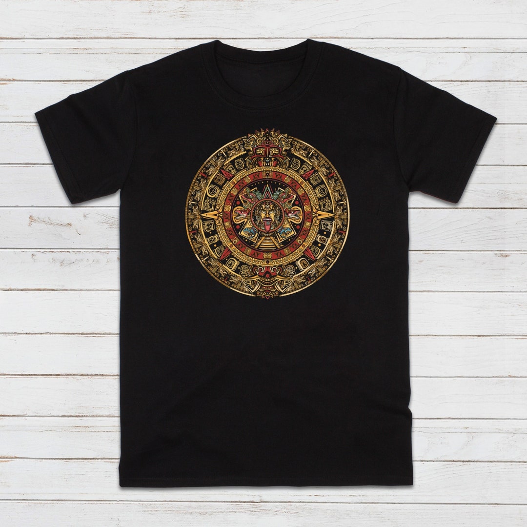Aztec Mayan Round Calendar Symbols T Shirt Earth Vegan Incan Art Peru ...